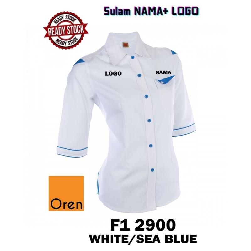 BAJU KORPORATE PEREMPUAN WHITE/SEA BLUE LENGAN TIGA SUKU F12900 ...