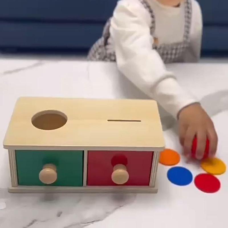 Montessori Wooden Drawer Coin Balls Box Toy Color Cognition Toy ...