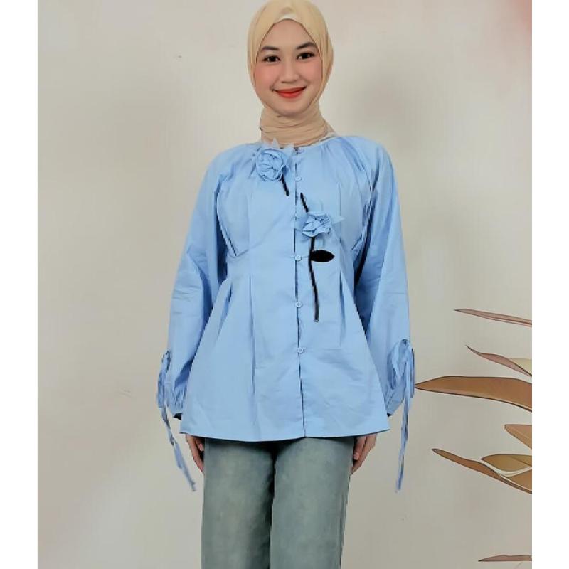 FADFAD Atasan kemeja elegan dengan lengan panjang warna polo - Shop ...