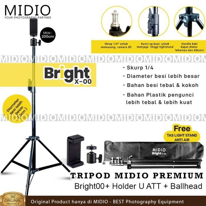 Jual Tripod HP Midio Bright X-00 Tinggi 2M dengan Holder U ATT + Tas ...