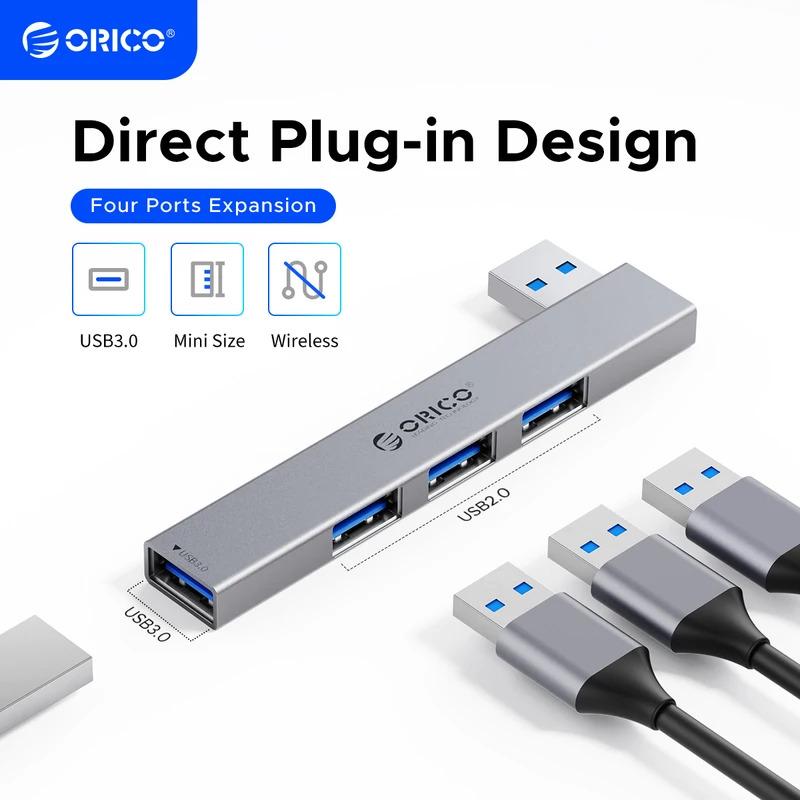 HUB Jenis C Aluminium, ORICO, 4-Port USB 3.0 dan 2.0, Dok Penyesuai ...