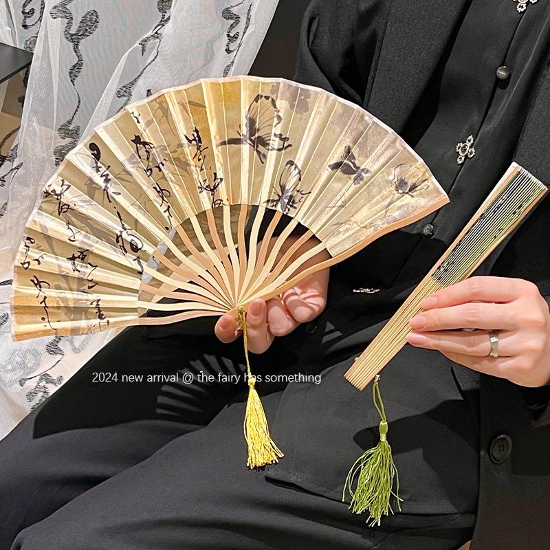 Original Chinese ink painting keel folding fan portable antique ...