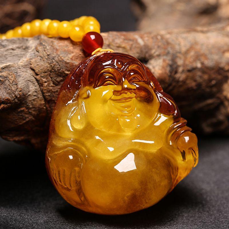 Natural beeswax pendant, rough stone beeswax, big belly Maitreya ...