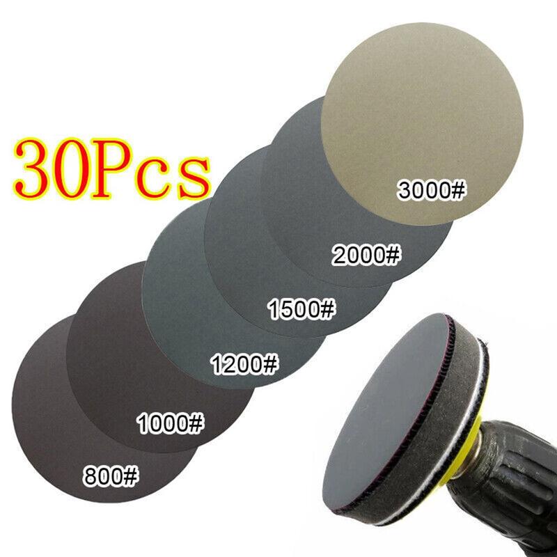 30Pcs 125mm Wet& Dry Sanding Discs Sandpaper& for Pads Grit 800-3000 ...