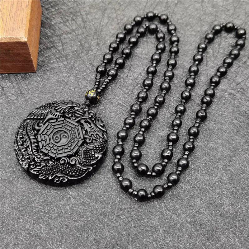 Black Obsidian Chinese Philosophy Taoist Symbol Taichi Yoga Necklace ...