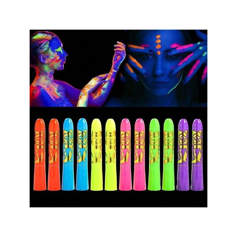 12pcs Glow In The Dark Body And Face Painting Neon Light UV Fluorescent ...