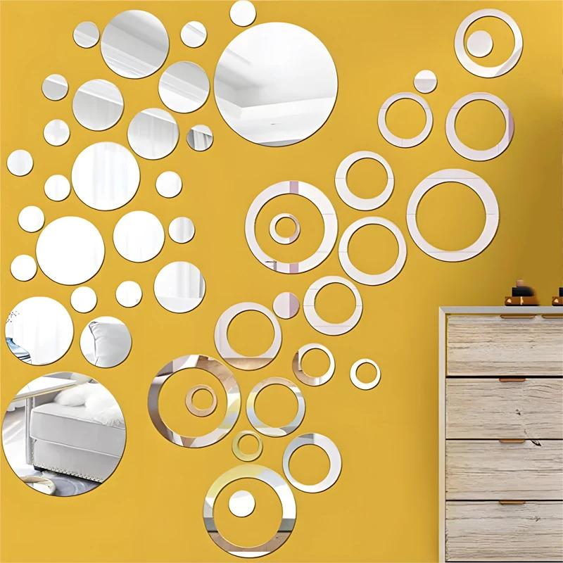 3D Mirror Wall Sticker Self-Adhesive Circular Art Mirror Decals ...