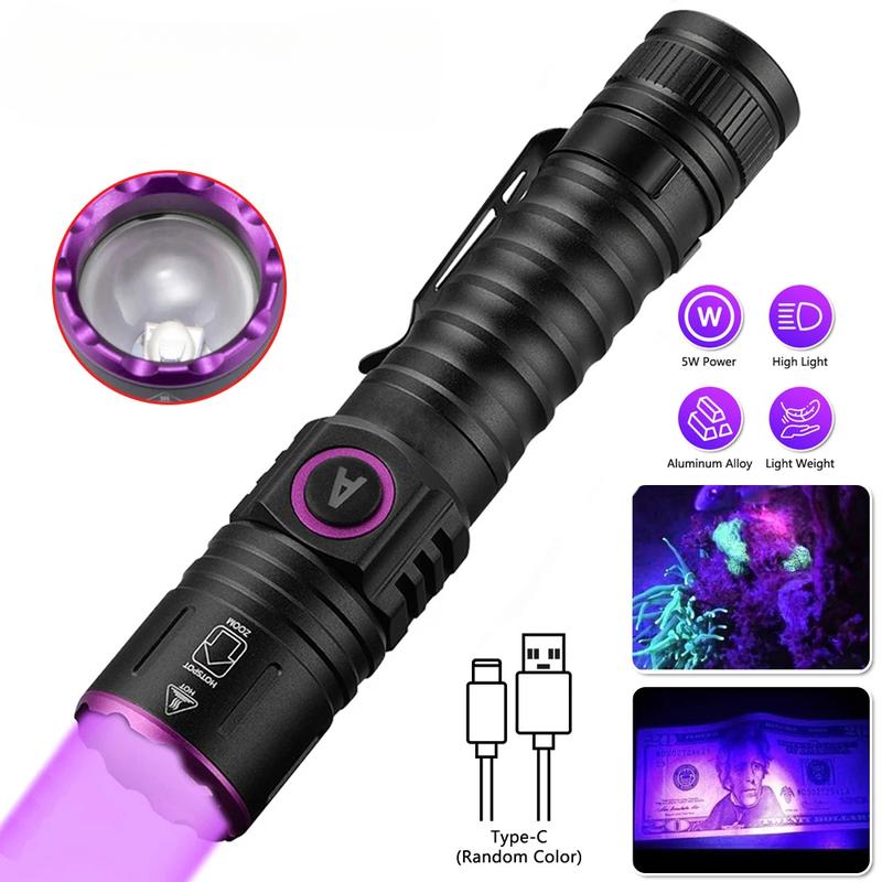 UV Flashlight 365nm 395nm Rechargeable Black Light Powerful Ultraviolet ...