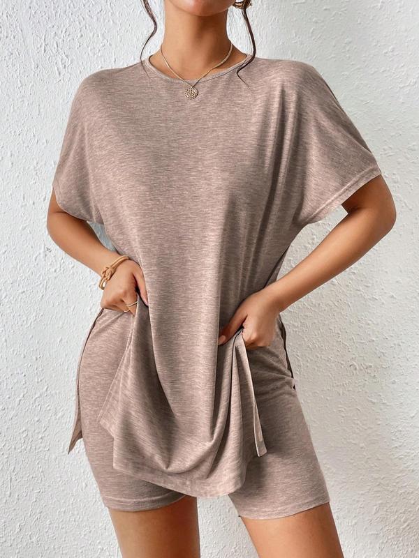 Women's Solid Split Hem Modesty Shorts Set, Casual 2 Piece Set - TikTok ...