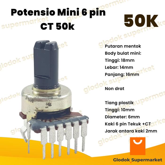Potensio Mini 6 pin CT 50k Stereo Kaki 6+1 Tekuk Potentio Meter - Shop ...