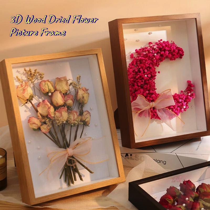 Bingkai Gambar Bunga Kering, Kayu 3D, Lekap di Dinding, Kotak Paparan ...