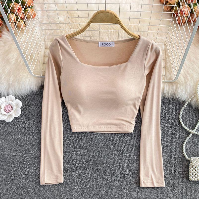 Baju-T Leher Persegi, Gaya Asas dengan Pelapik Dada, Untuk Wanita ...