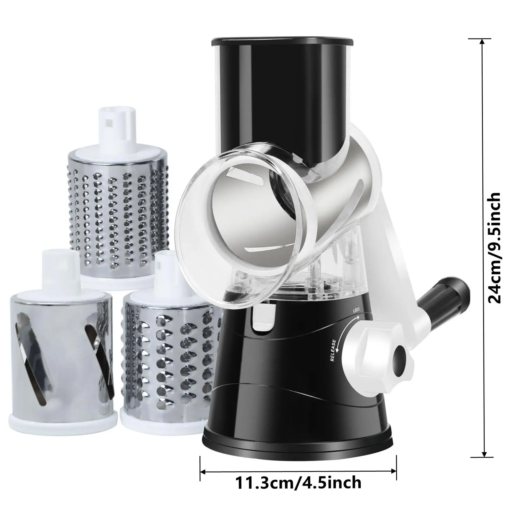 Rotary Cheese Grater with 3 Replacement Blade, 1 Piece Manual Vegetable ...