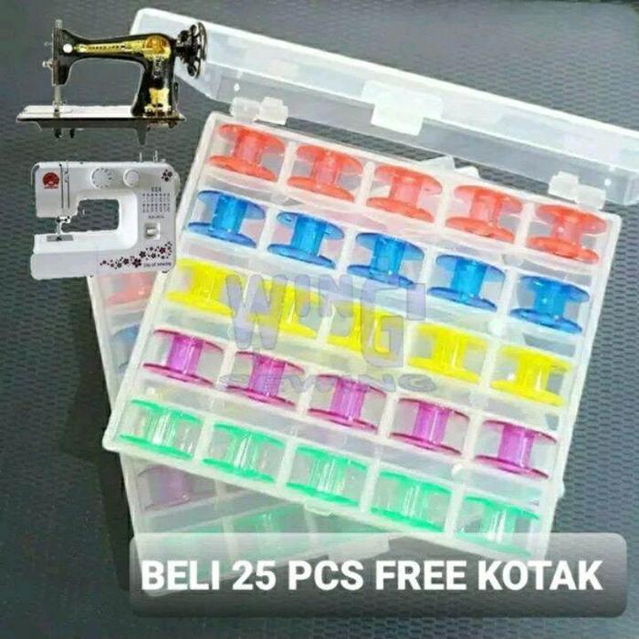 Jual Isi 25 + KOTAK Spul Plastik Warna Warni Bobbin Mesin Jahit ...