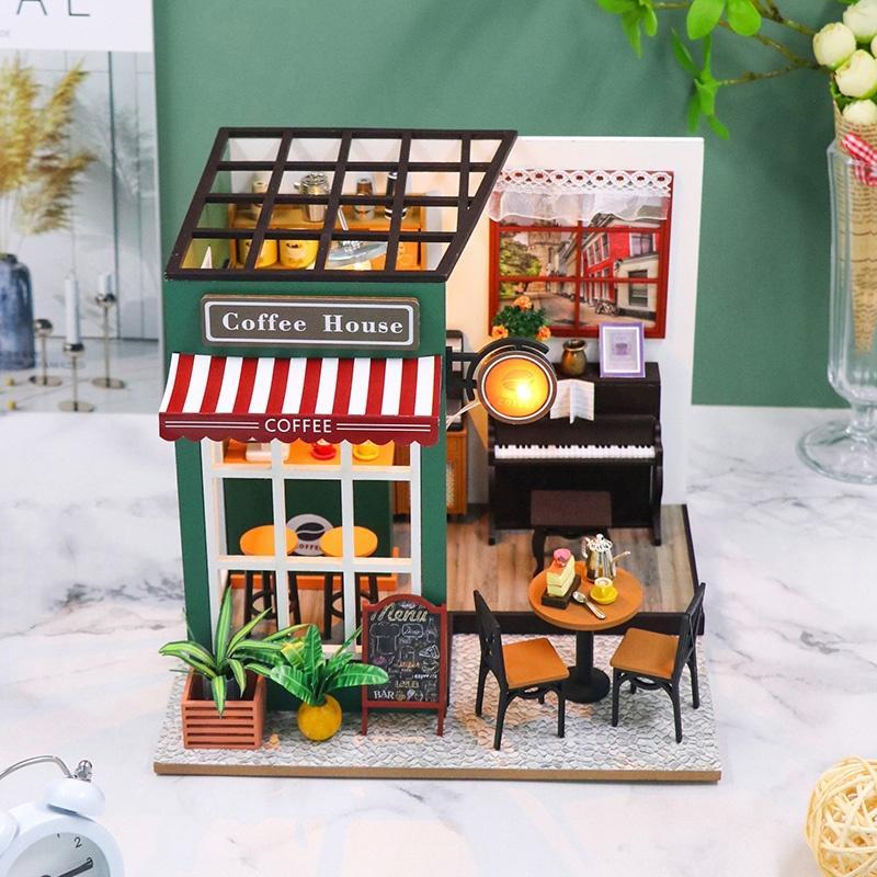DIY Wooden Cafe House 3D Puzzle, Creative Home Decor with Colorful Box ...