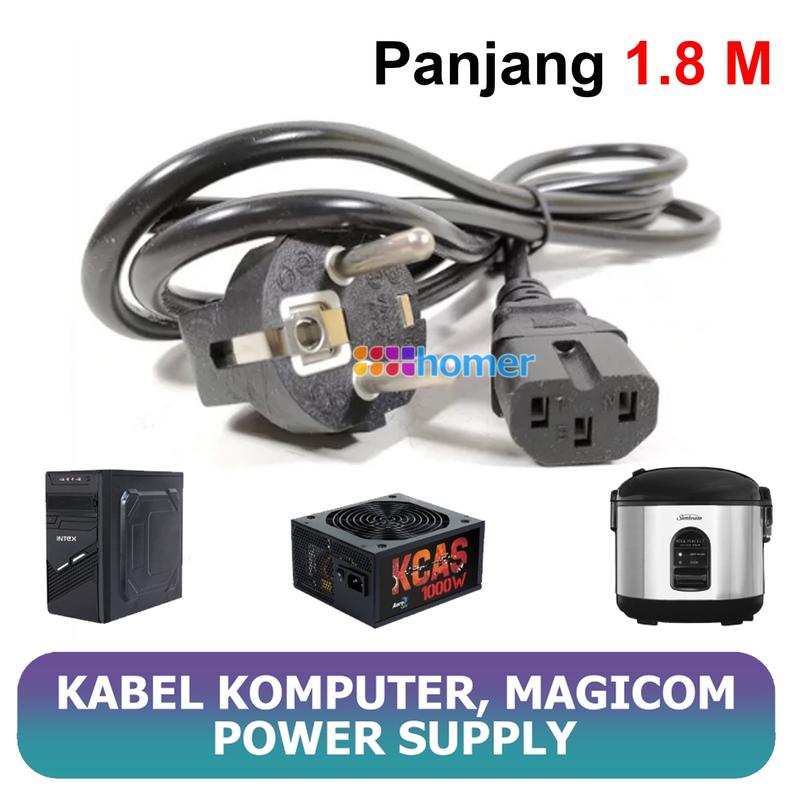 Kabel Power colokan Lubang 3 PC 1,8meter 1.8M FULL Kabel Power Monitor ...
