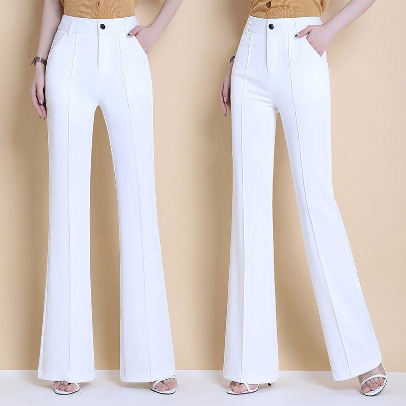 Seluar Bootcut, Putih, Pinggang Tinggi, Pelangsingan Badan, Seluar ...
