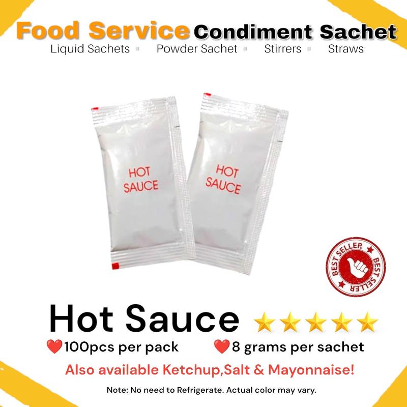 Hot Sauce Condiment Sachet (8g x 100pcs) Perfect for Pizza, Burgers ...
