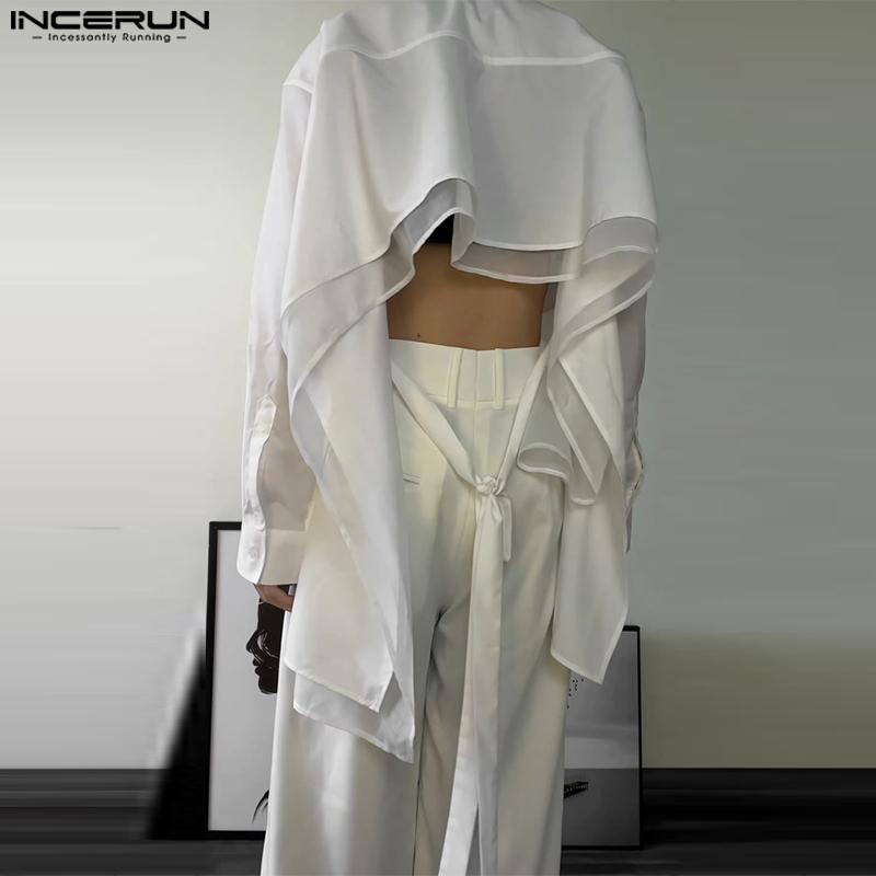 INCERUN Men's Elegant Patchwork Backless Shirts Long Sleeve Lace-Up ...