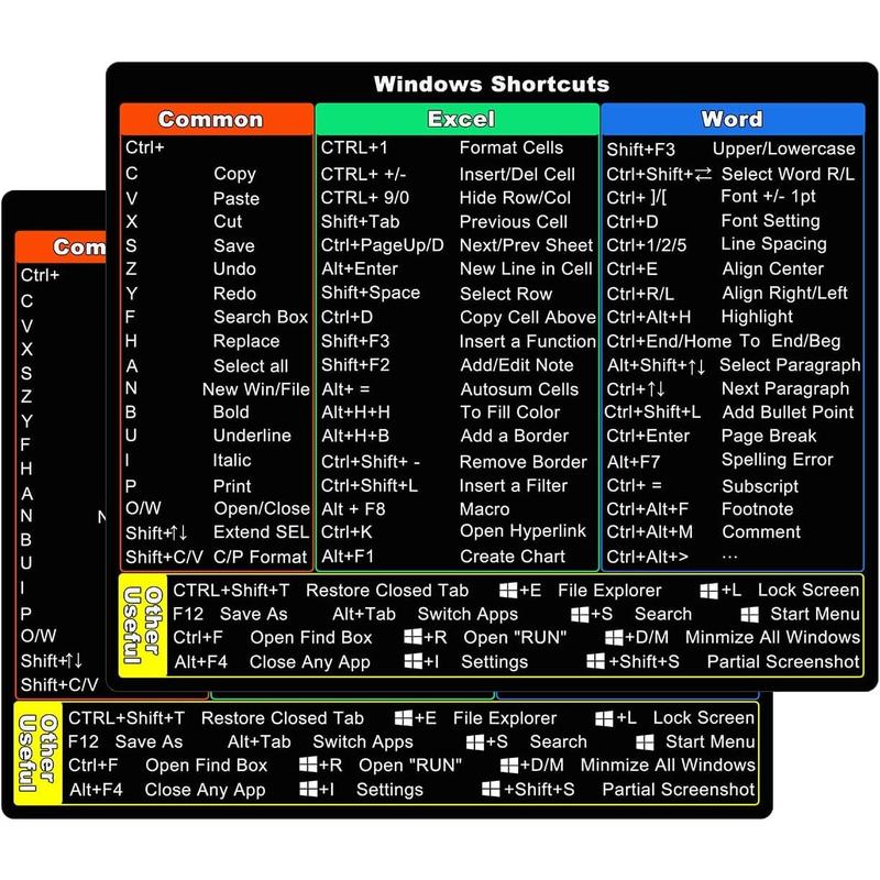 Windows Shortcut Sticker-2 Pack Windows + Word/Excel Quick Reference ...