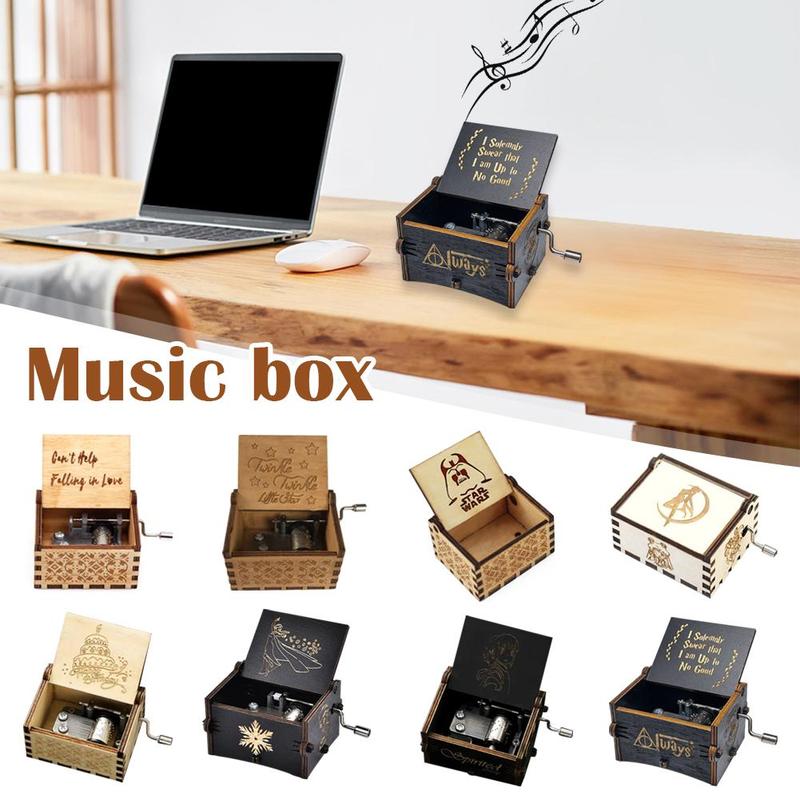 1pcs Vintage Music Box Carving Wooden Hand Music Box Office Desktop ...