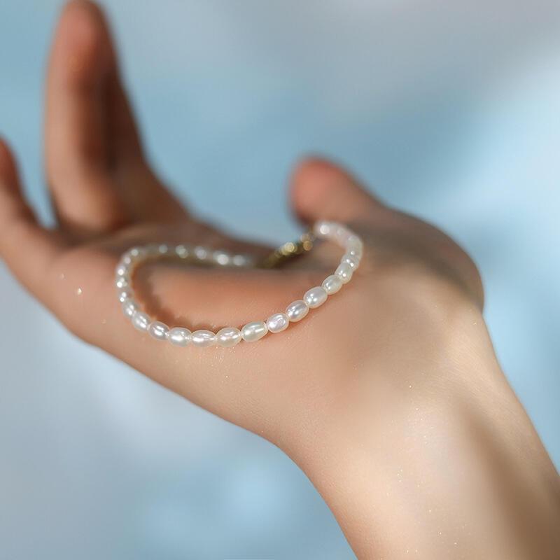 S pure silver natural freshwater rice grain small pearl for women's ...