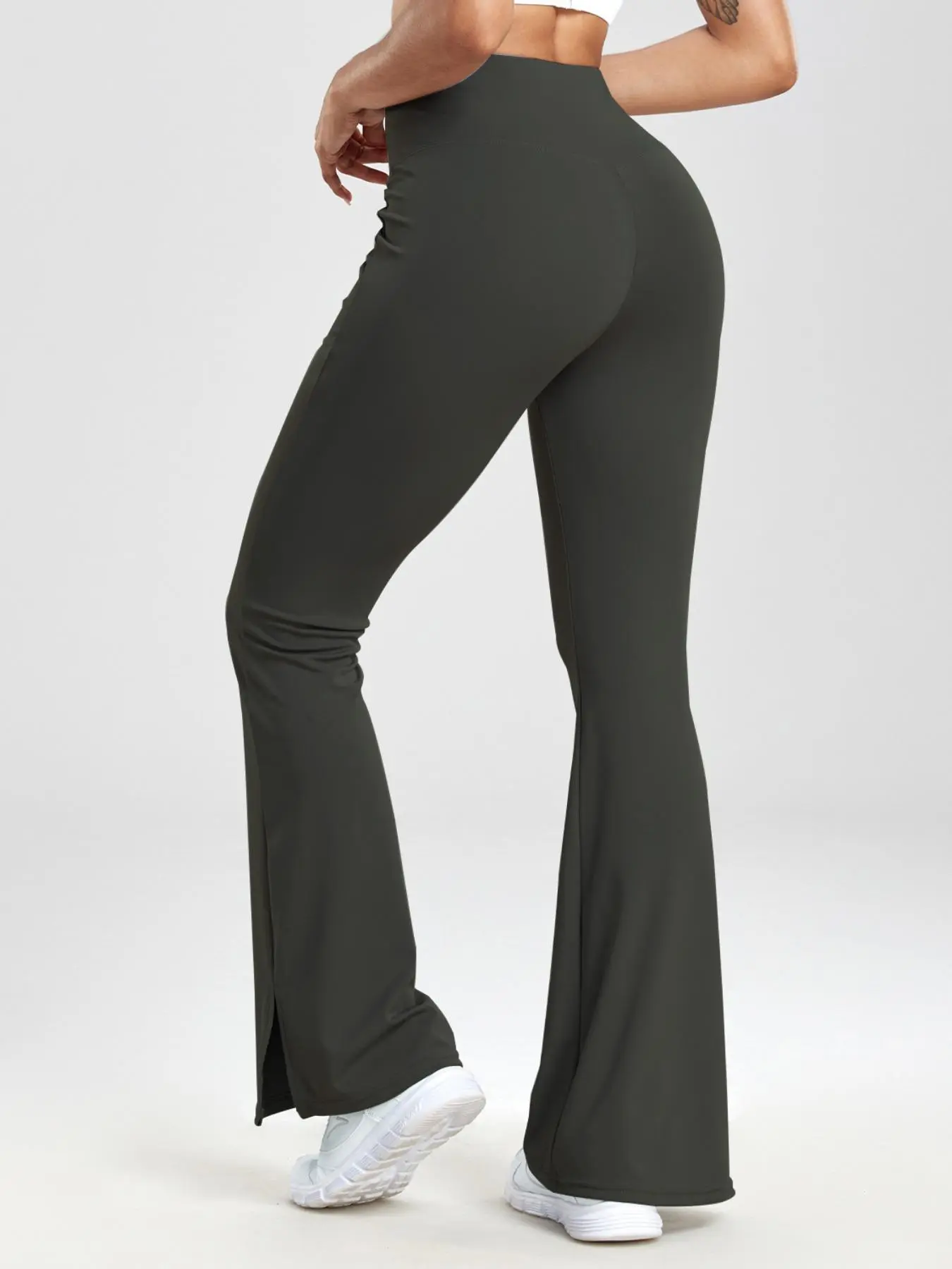Women's V Crossover Waistband Split Side Bell Bottom Flare Leggings ...
