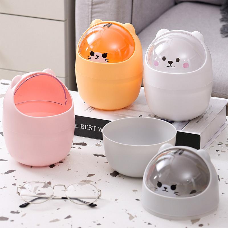 Cute Cartoon Storage Bin With Lid Wastebasket Desktop Garbag - TikTok ...