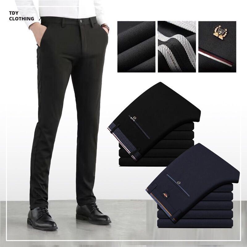 Seluar Formal untuk Lelaki, Slim Fit, Seluar Panjang Hitam, Gaya ...