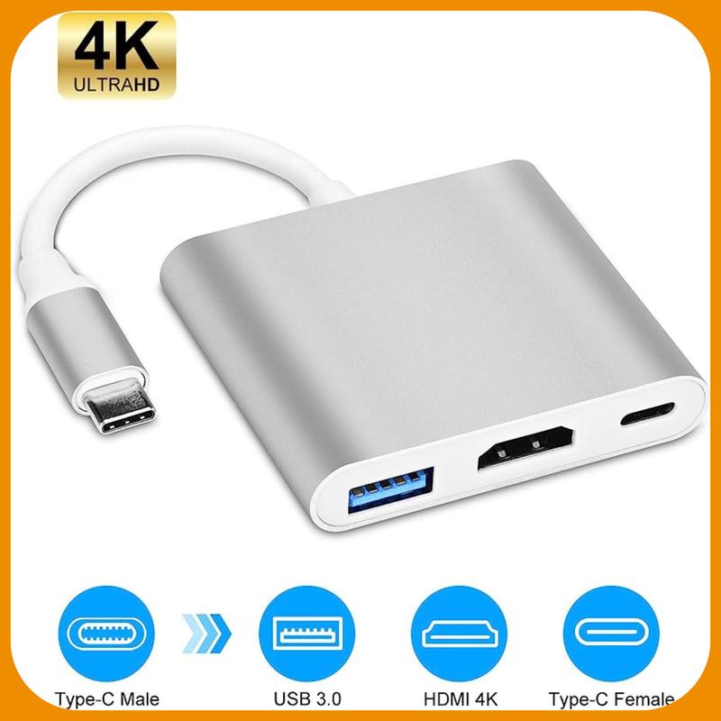 TYPE C TO HDMI 4K OTG 3 Multiport Adapter USB 3.0 Port and USB-C ...