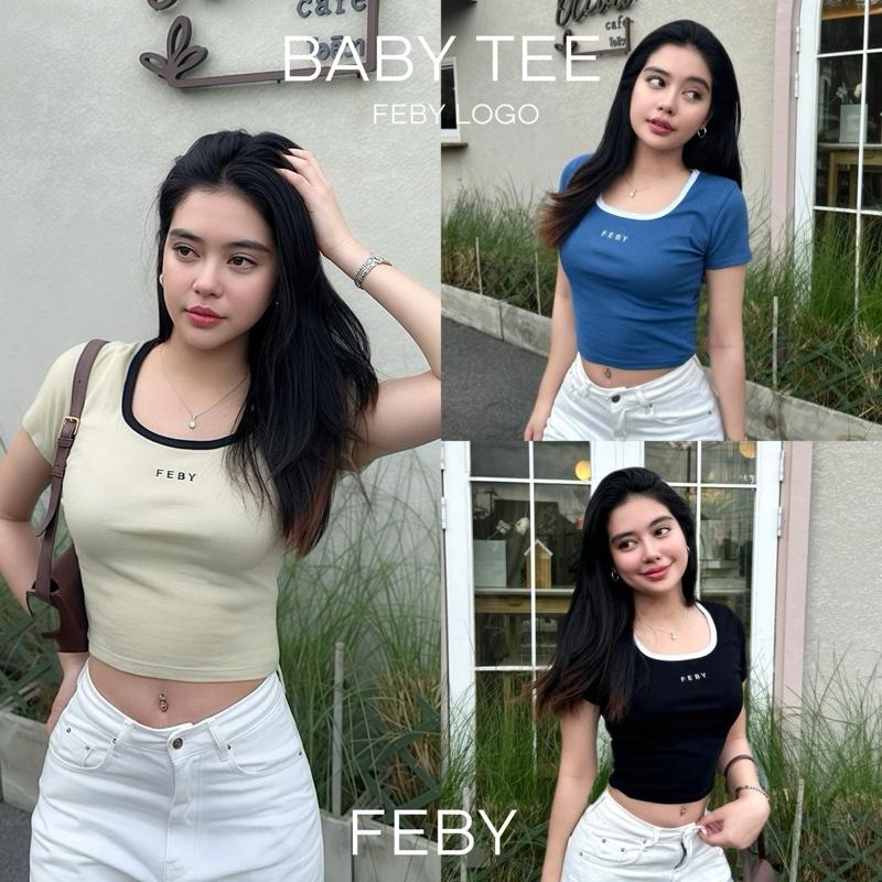 FEBY เสื้อยืด BABY TEE คอสี่เหลี่ยม ปัก FEBY LOGO - TikTok Shop Thailand