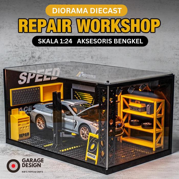 Promo Miniatur Diecast Diorama DIY Miniatur Vehicle Repair Workshop ...