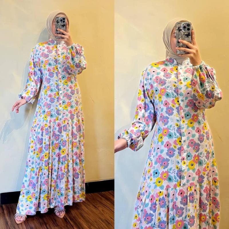 Gamis Bunga Lengan Panjang Motif Bunga untuk Wanita - Shop | Tokopedia