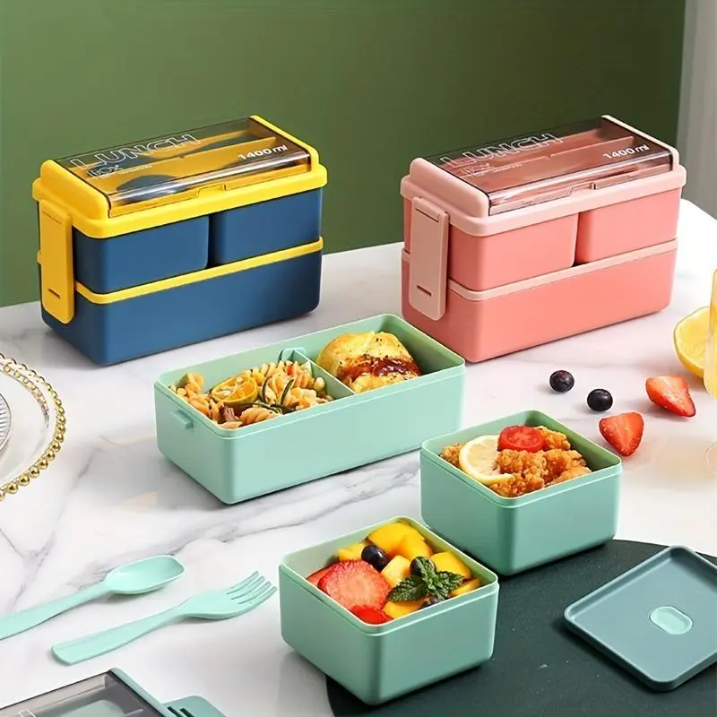 Portable Lunch Box with Fork & Spoon, 1 Piece Kitchen Accessories Meal ...