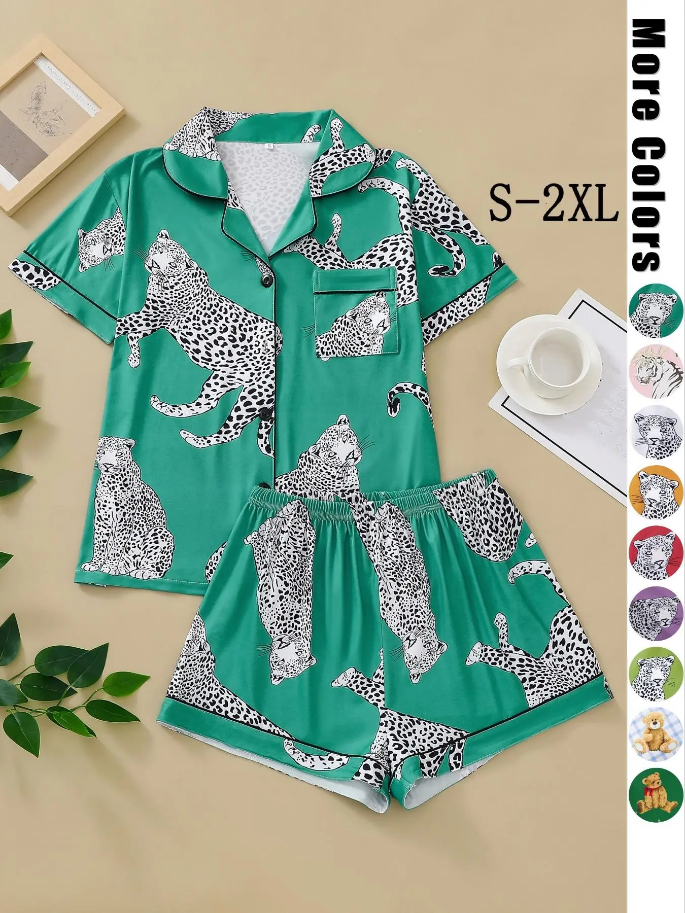 Women's All Over Lobster Print Pajama Set, Elegant Casual Comfy Button ...