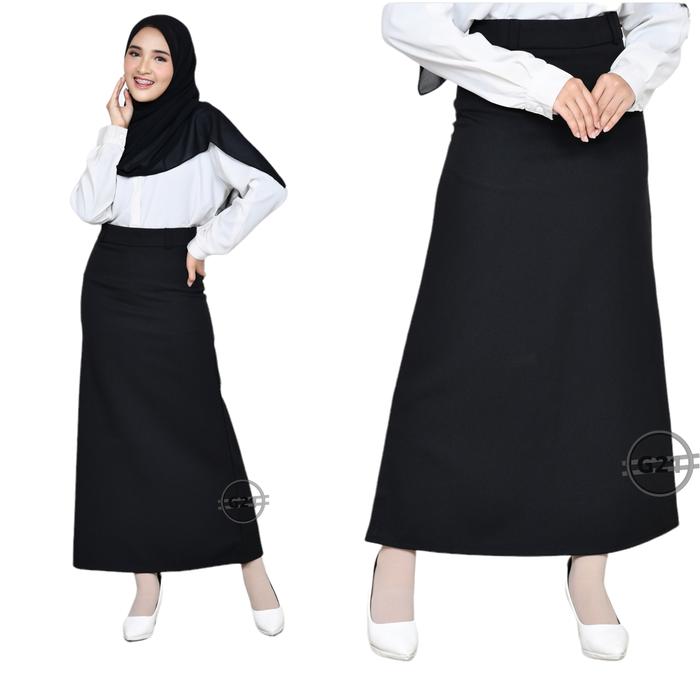 Promo Rok Panjang Formal Hitam Polos Wanita Model A line Bahan Dasar ...