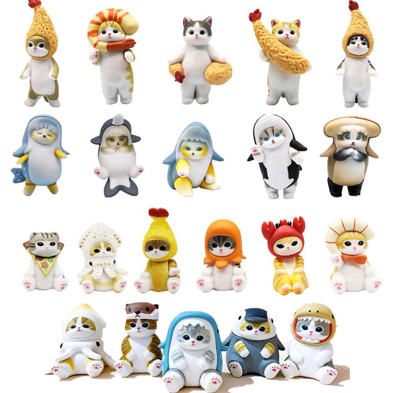 5Pcs/Set Cartoon Anime Mofusand Shark Cat Tiger Shark Whale Action ...