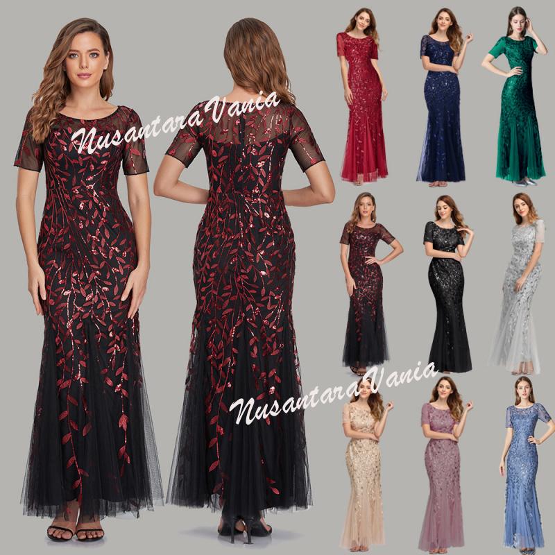 Gaun Malam, Slim Fit, Lengan Panjang, Labuci Jaringan, Gaya Duyung ...
