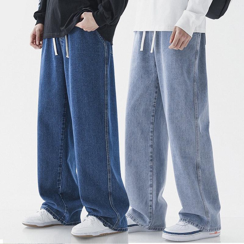 Seluar jeans potongan lurus untuk lelaki, seluar longgar, hitam ...