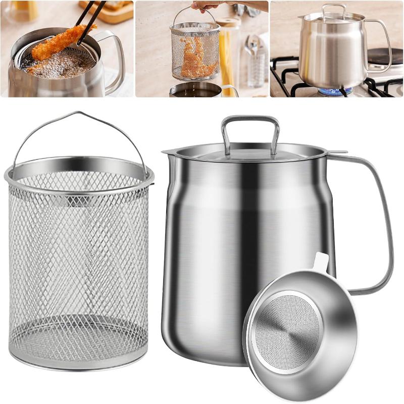 50Oz/1.5L 2 in 1 Oil Strainer Pot - SUS 304 Stainless Steel Oil Filter ...