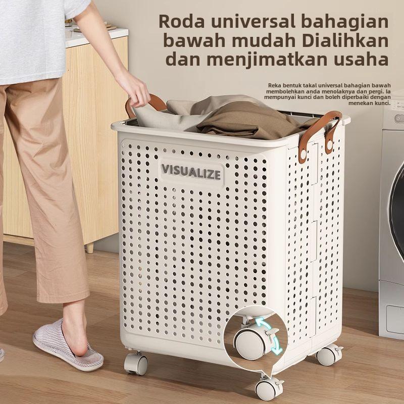 Penyusun Bakul Dobi, Boleh Dilipat, dengan Roda, Kapasiti Besar, Sesuai ...