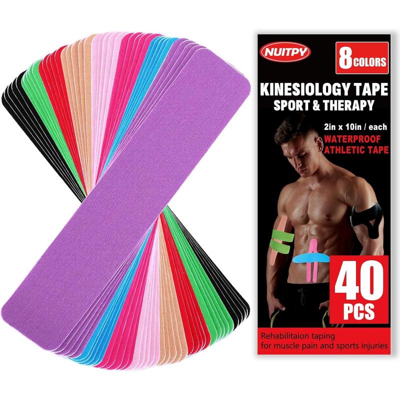 40PCS Precut Kinesiology Tape Strips, 8 Colors 2 inch x 10 inch Cotton ...