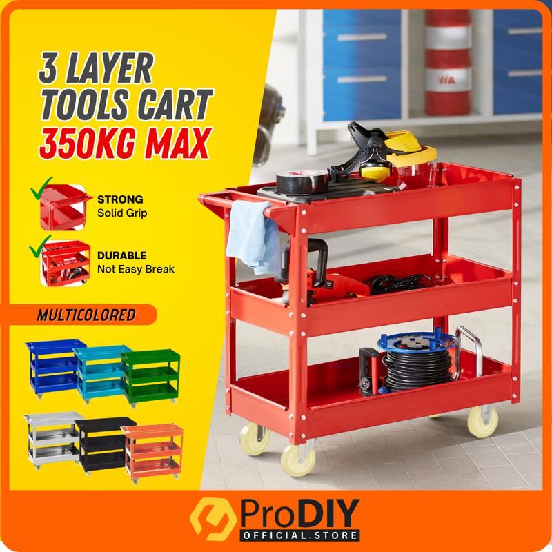 3 Layers Service Cart Metal Steel Tool Trolley 350KG Troli Bengkel ...