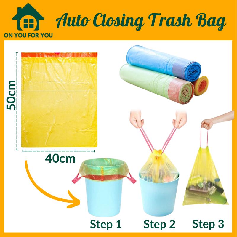 Auto Closing Trash Bag with Rope Drawstring Garbage Bags Tie - TikTok ...