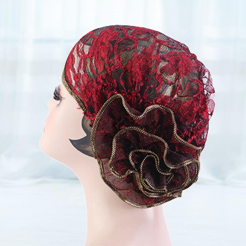 Large Flower Lace Turbans Hats Women Beauty Headwrap Lace Hat Muslim ...