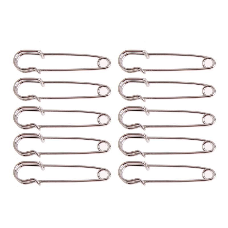 10 Pcs/Set Silver Tone Safety Pins Large Strong Heavy Duty Pinning ...