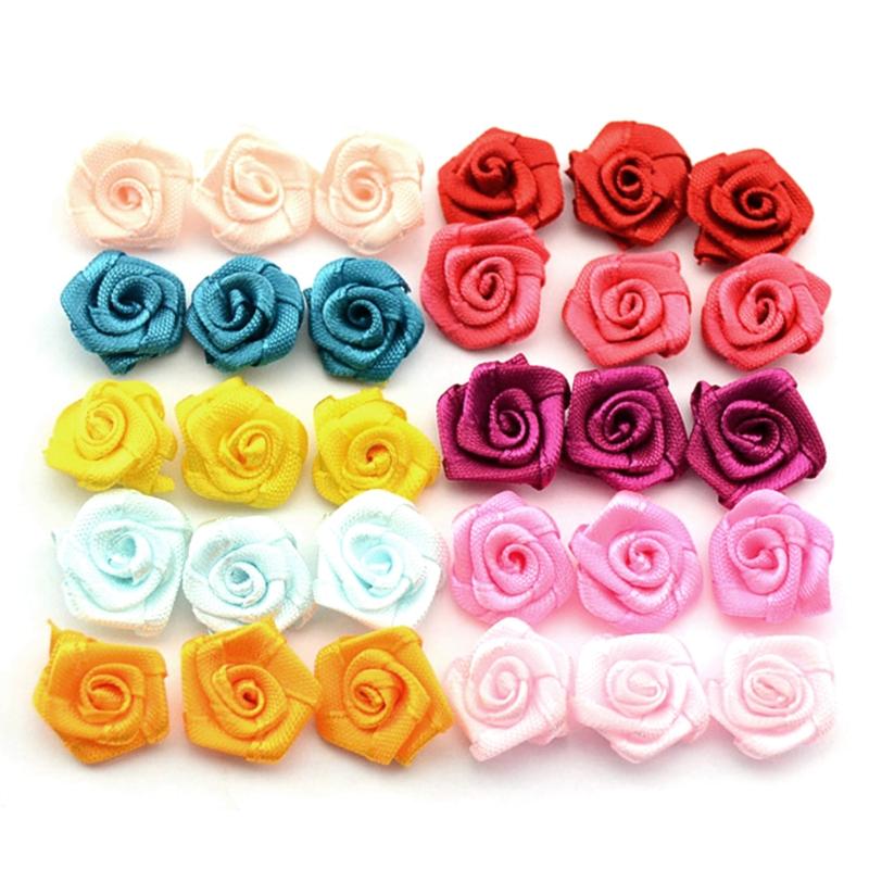 BHUSD 100x Cute Ribbon Roses Small (Assorted Color) Flowers Bows ...