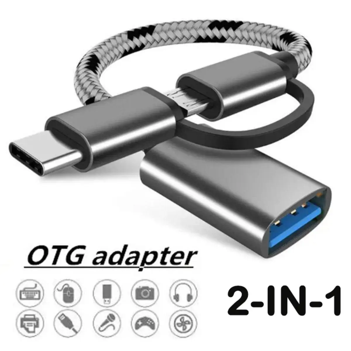 Kabel Penyesuai OTG Jenis-C USB Mikro, Reka Bentuk 2 DALAM 1, Serasi ...