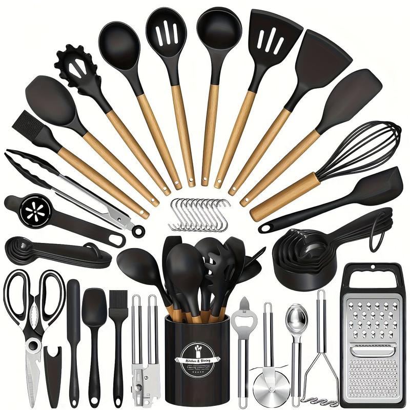 Set Perkakas Dapur Silikon, Pemegang Kayu, 45 Keping, Termasuk Baldi ...