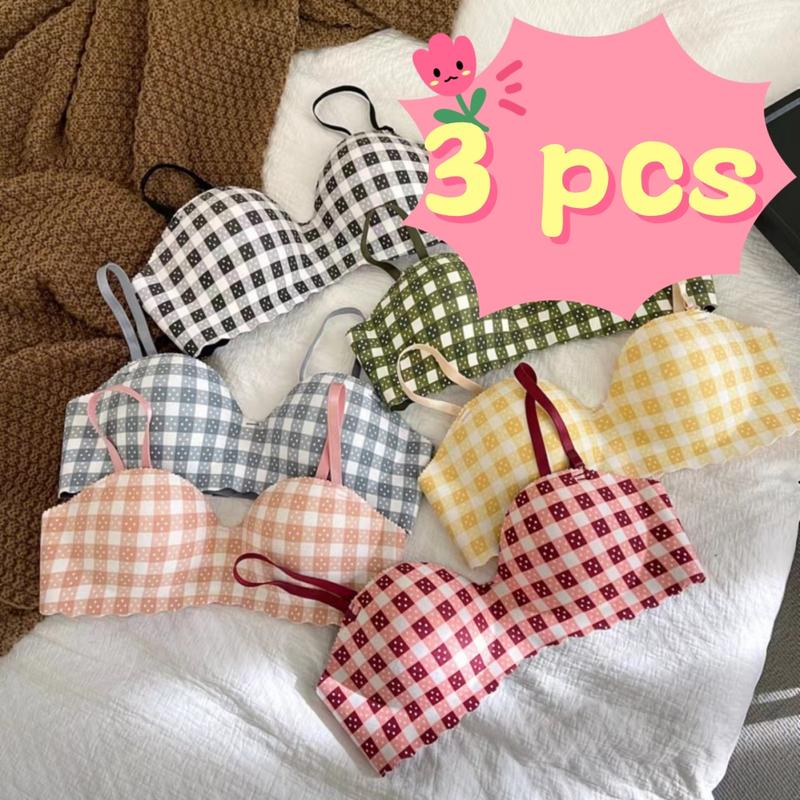 3PCS/SET Swamless Student Bra Wireless Small Chest Push Up Gather ...